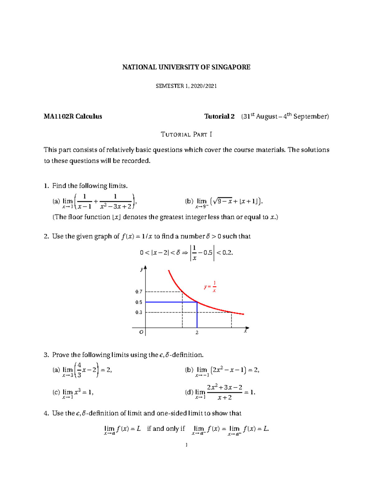 MA1102R-Tutorial 2 - Tutorial practice - NATIONAL UNIVERSITY OF SINGAPORE SEMESTER 1, 2020 ...