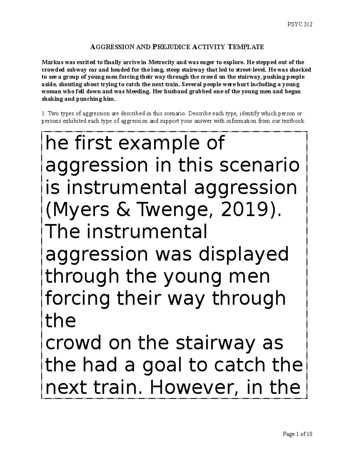 Aggression and Prejudice Activity Assignment - AGGRESSION AND PREJUDICE ...