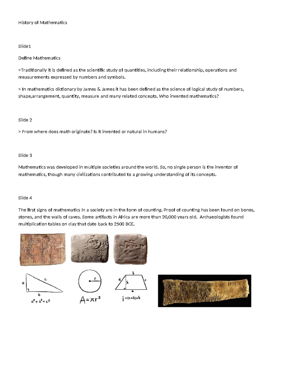 01 History of Math - History of Mathematics Slide Define Mathematics ...