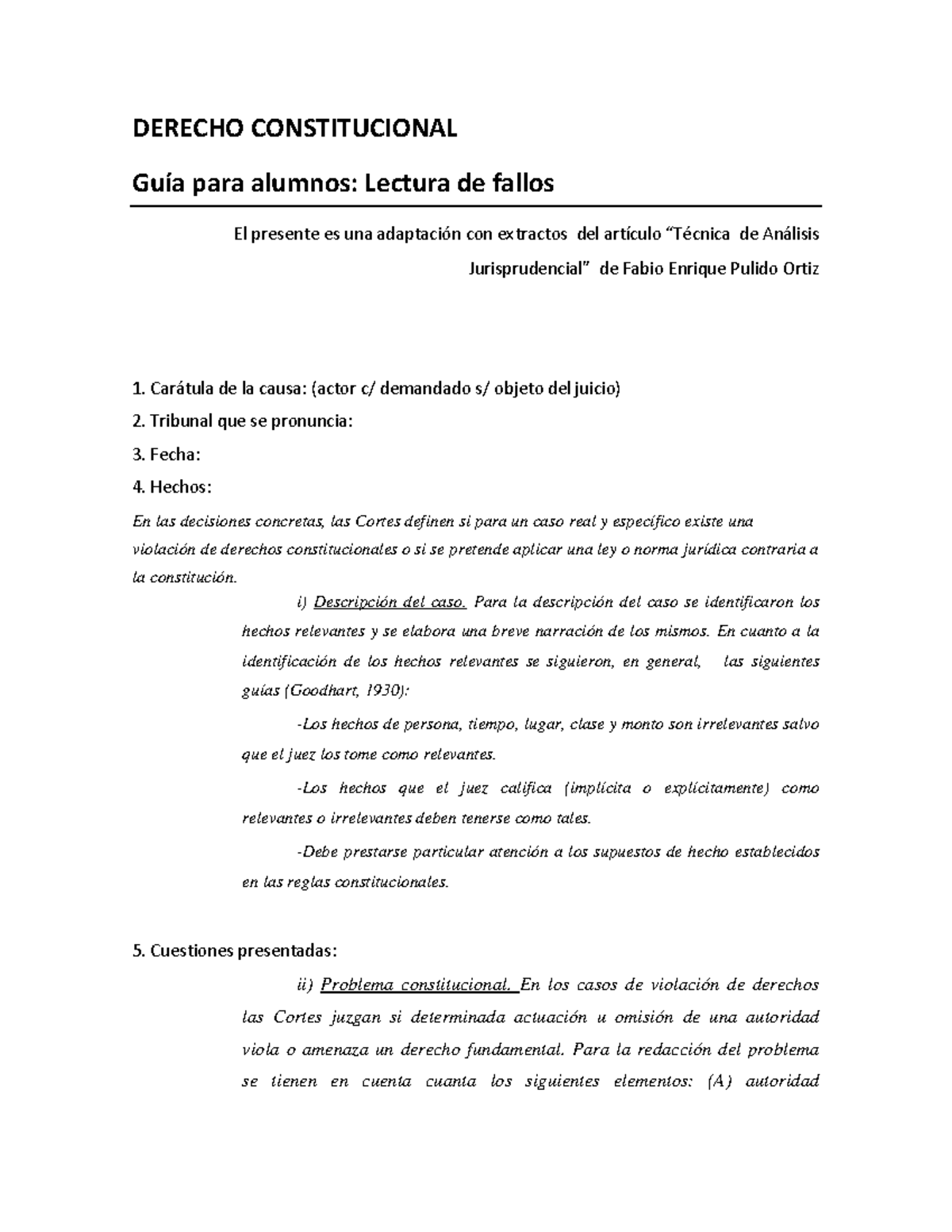 Guía para Resumen de Sentencias - DERECHO CONSTITUCIONAL GuÌa para alumnos: Lectura de fallos El ...