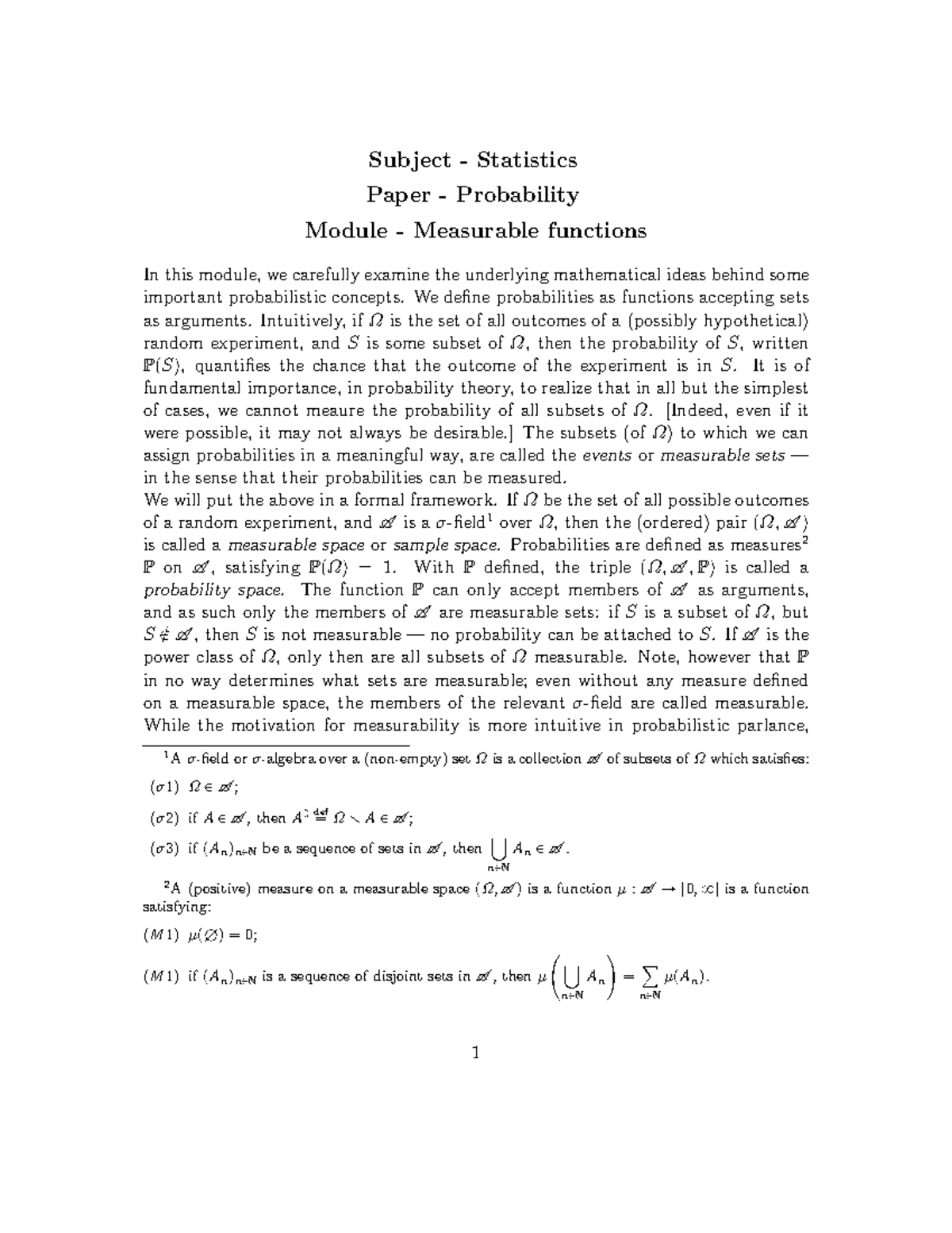 Measurable Functions - probability 1 - Studocu