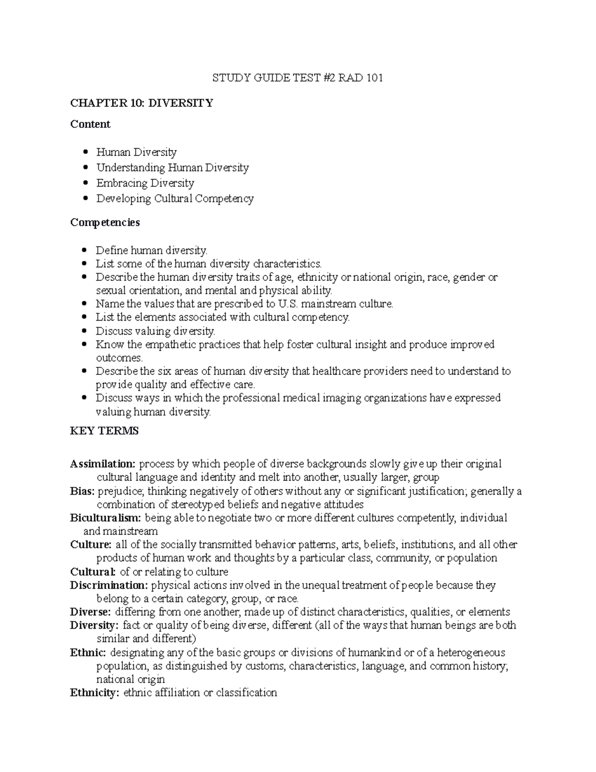 Study Guide Test #2 2019-1 - STUDY GUIDE TEST #2 RAD 101 CHAPTER 10 ...