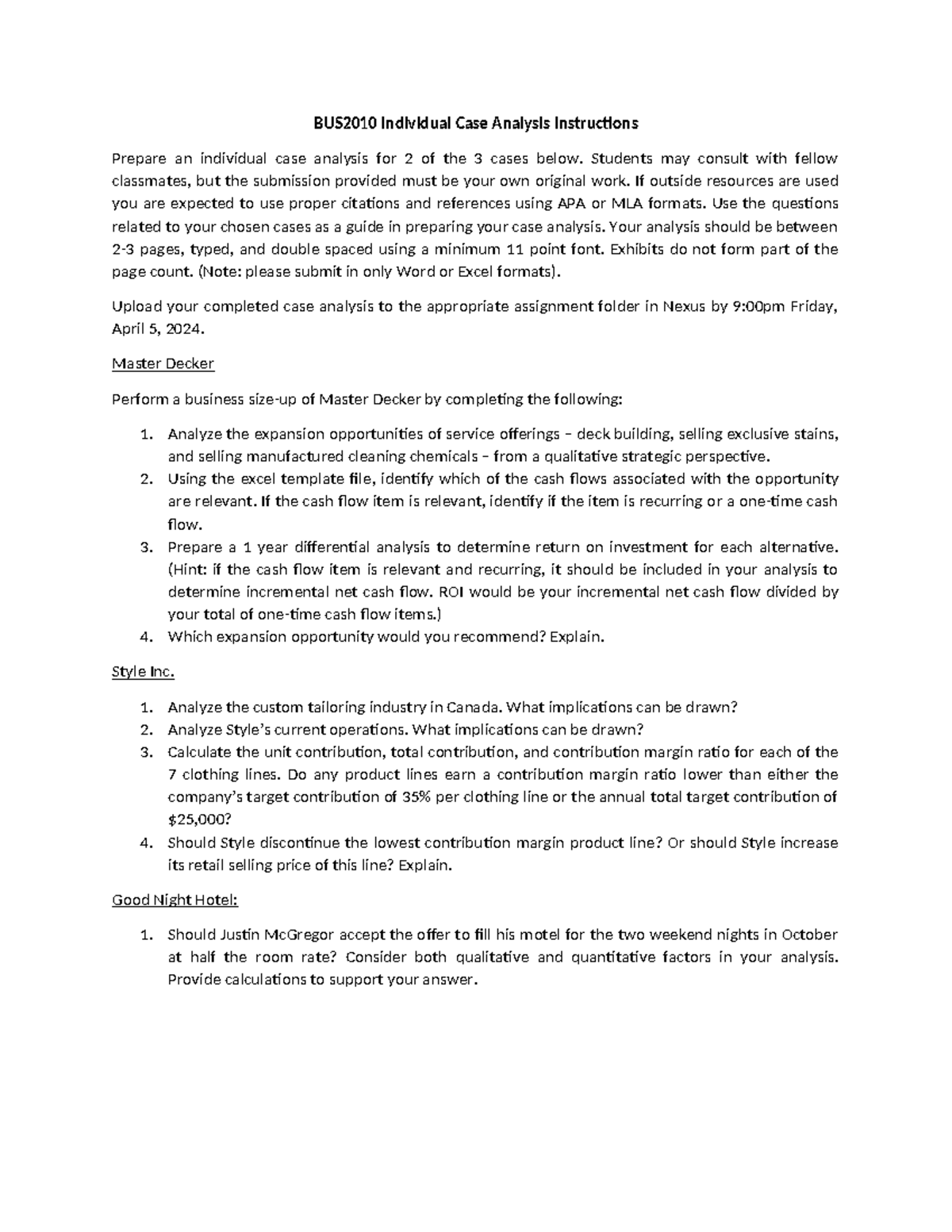 BUS2010 Individual Case Analysis Instructions W24 - BUS2010 Individual ...