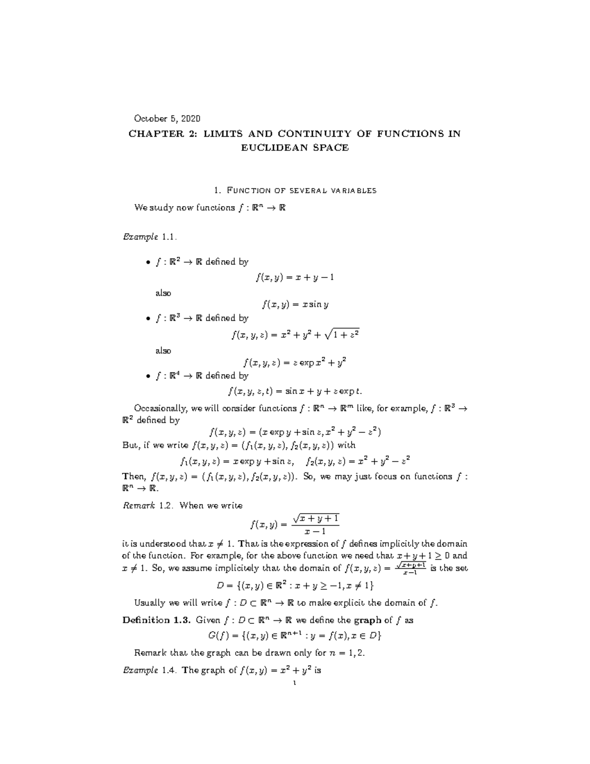 Chapter 2 Limits And Continuity Of Functions In Euclidean Space 3304