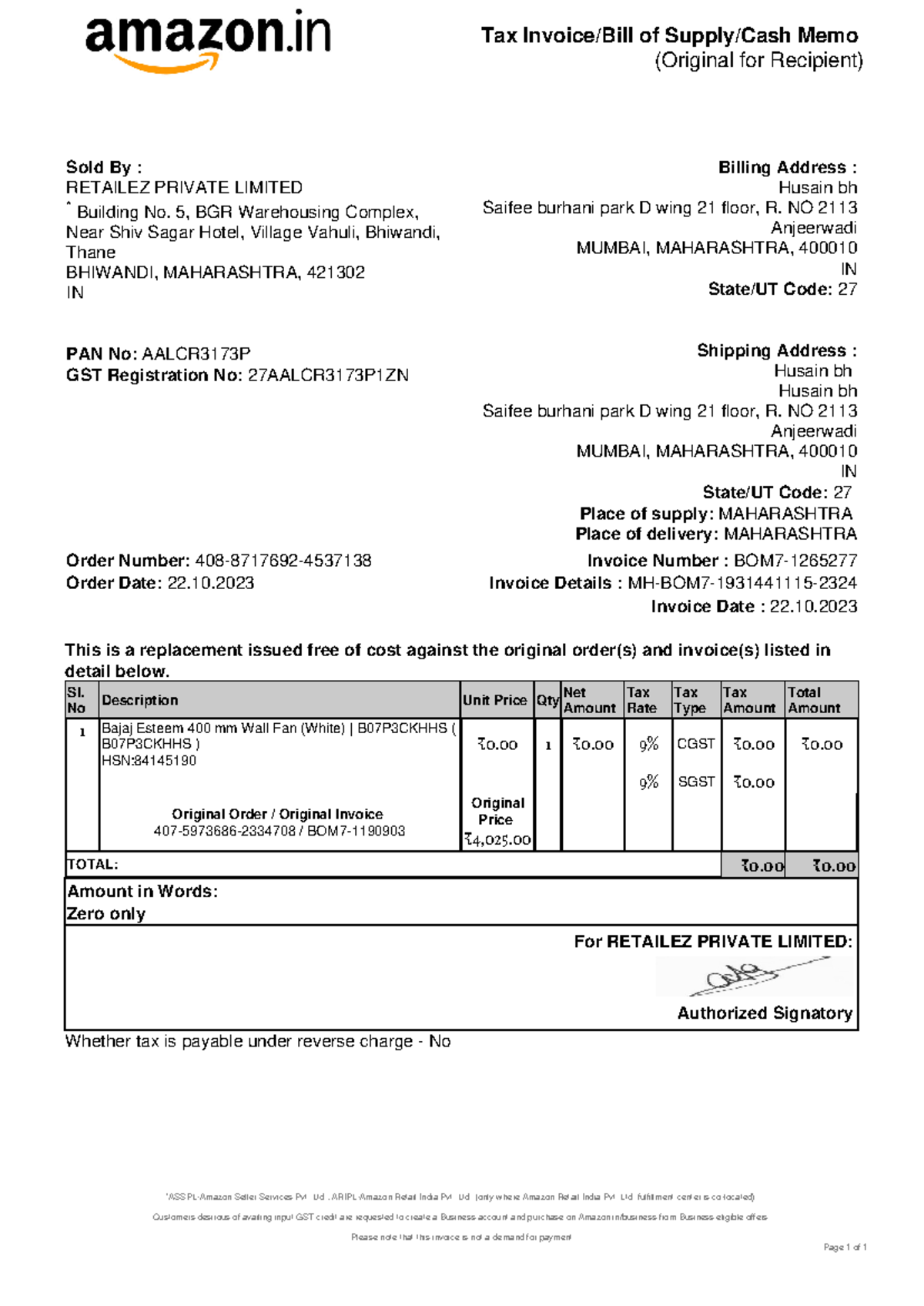Invoice - Tax Invoice/Bill of Supply/Cash Memo (Original for Recipient ...