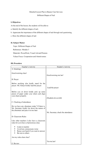 Final Demonstration - aerdtyu - Detailed Lesson Plan for Garments and ...