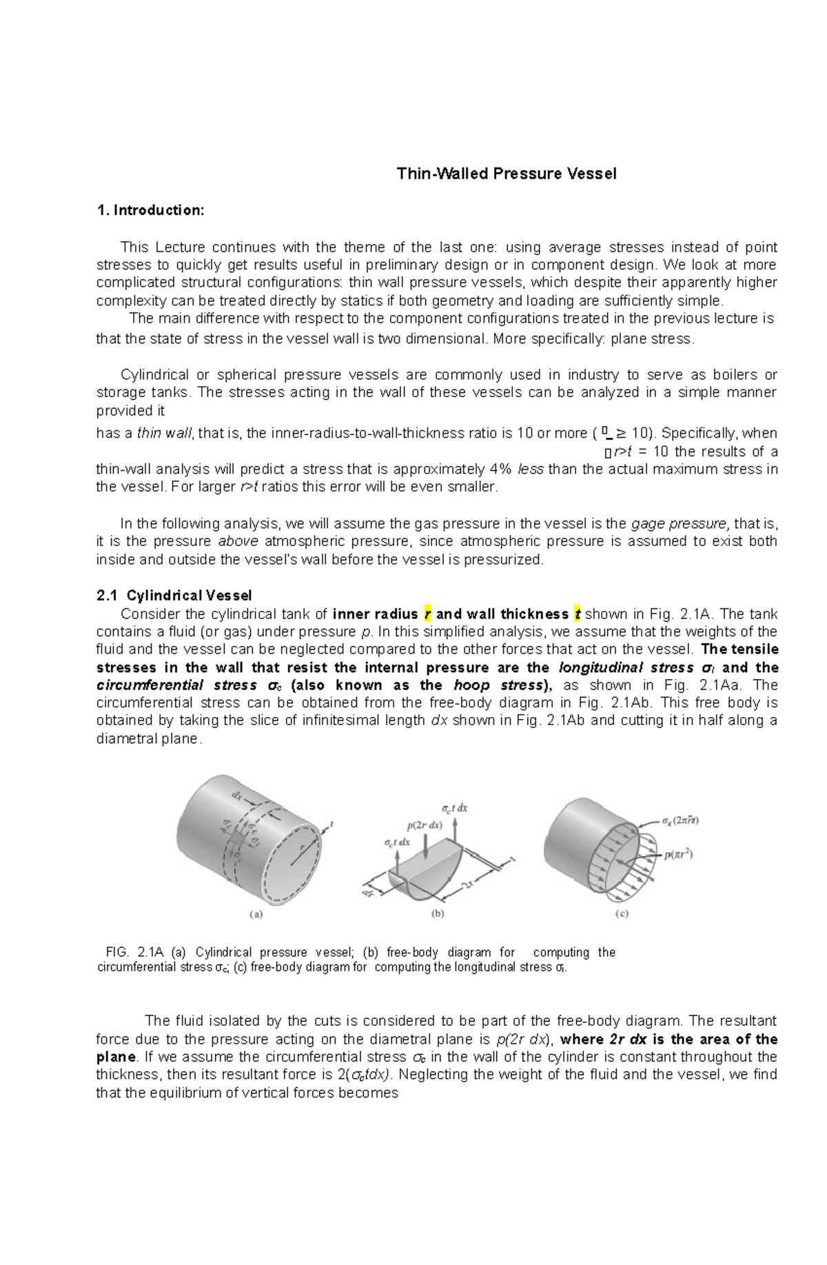Thin-Walled Pressure Vessel - Thin-Walled Pressure Vessel Introduction ...