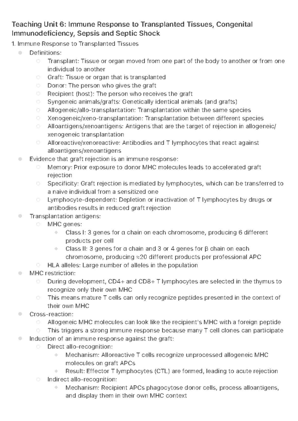 Teaching Unit 6: Immune Response to Transplanted Tissues, Congenital ...