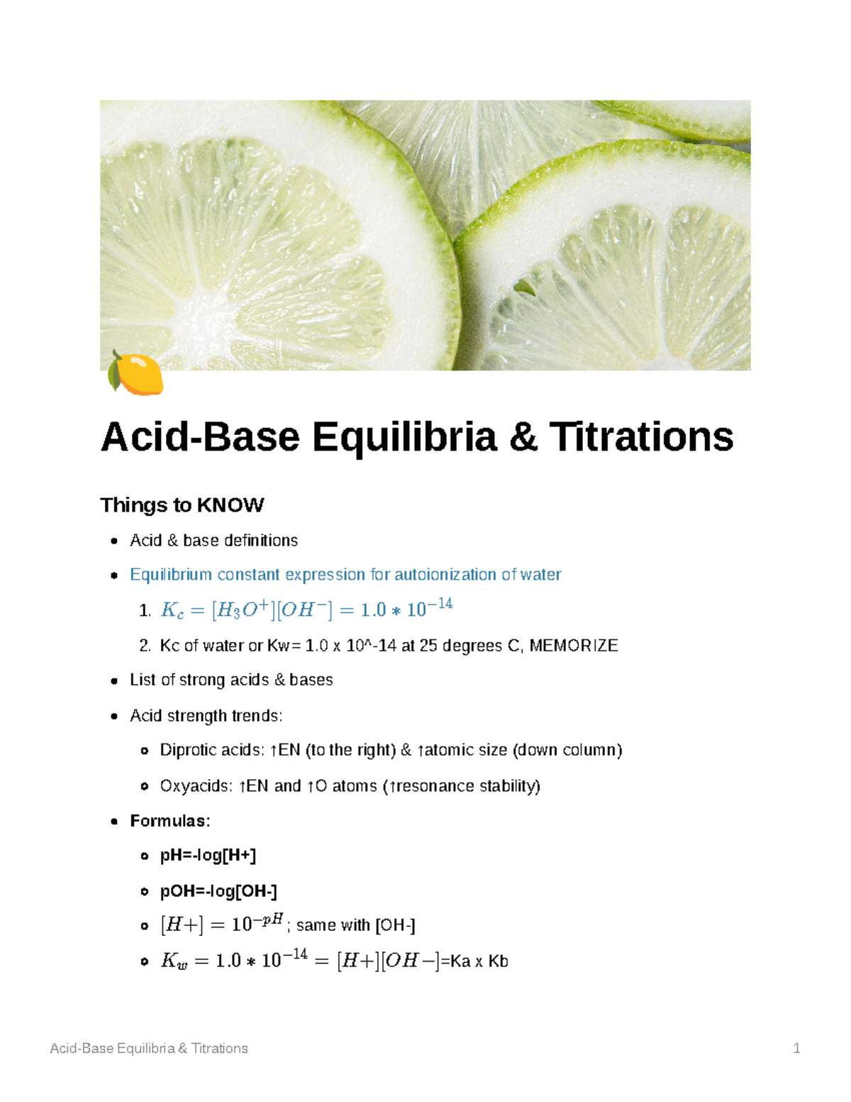 Acid-Base Equilibria Titrations - @ Acid-Base Equilibria & Titrations ...