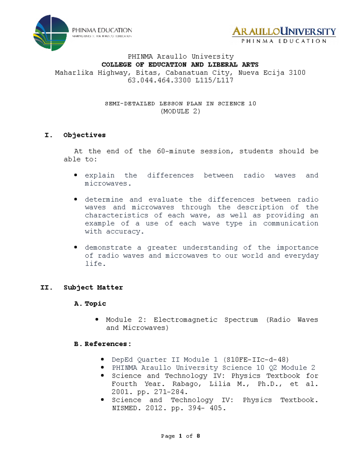 Lesson-PLAN Module 2 - PHINMA Araullo University COLLEGE OF EDUCATION ...