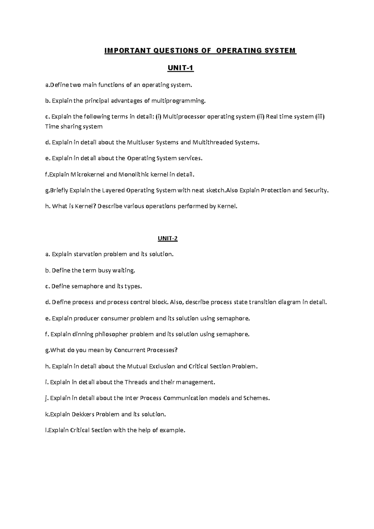 Imp ques of os - Important questions for operating system - IMPORTANT QUESTIONS OF OPERATING ...