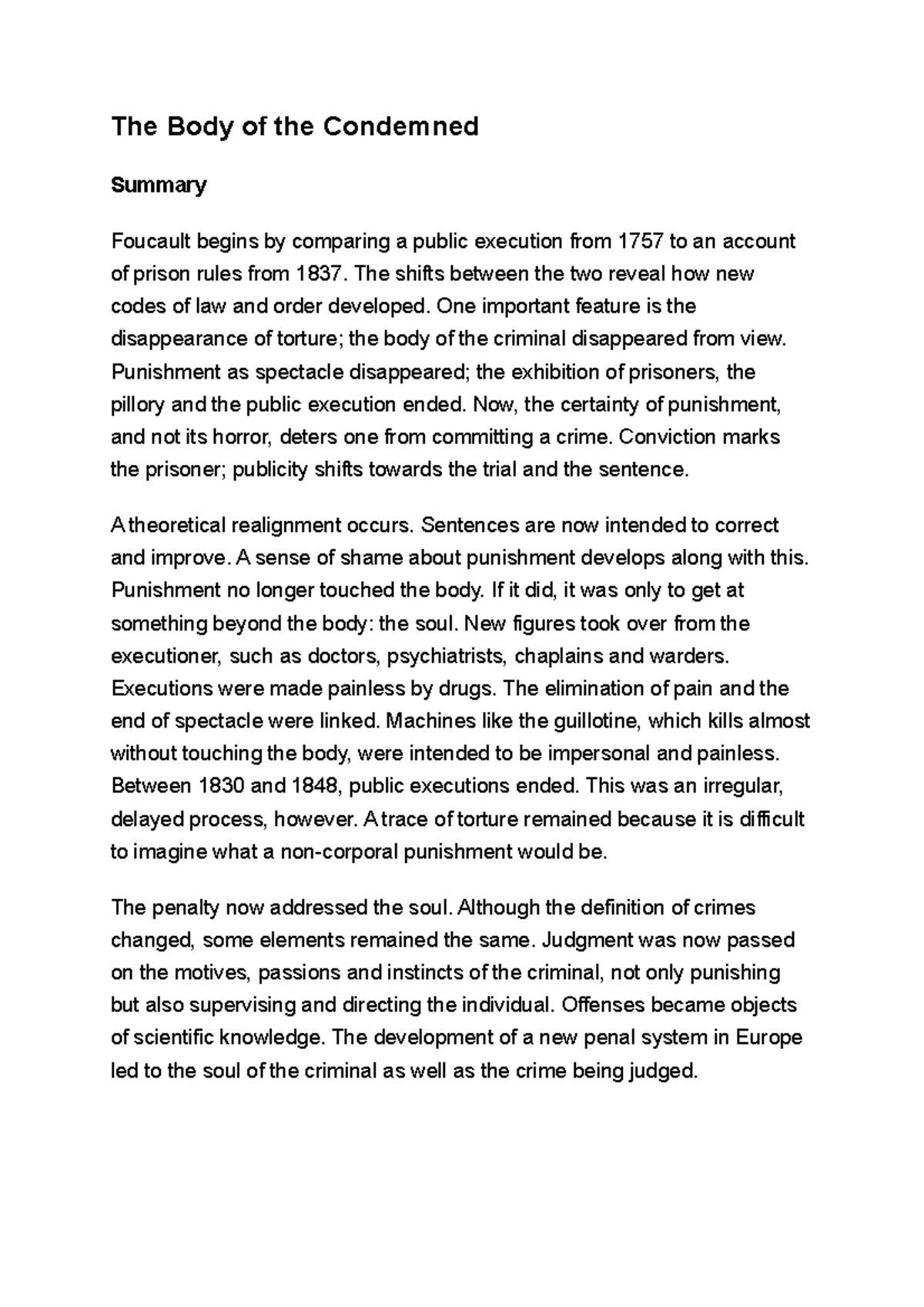 Michel Foucault - Discipline and Punish - Summary and analysis The Body ...