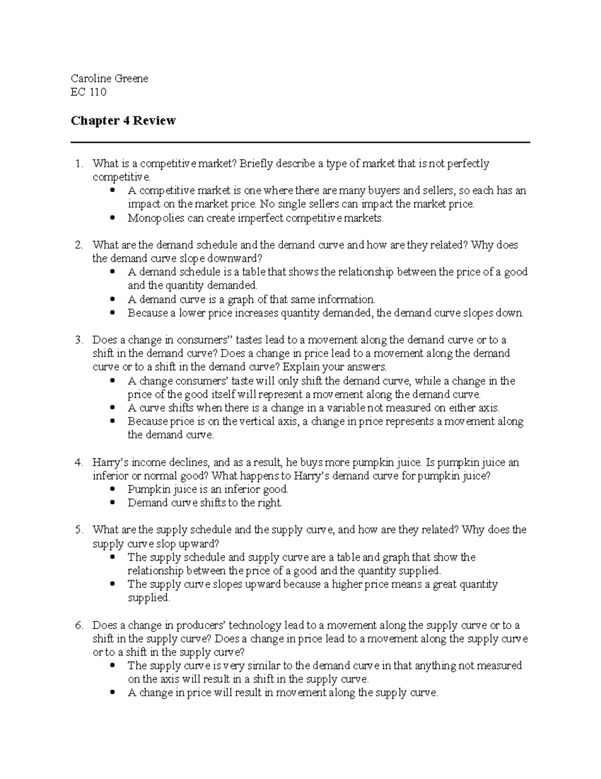 Chapter 4 Review - Instructor William Walsh - Caroline Greene EC 110 ...