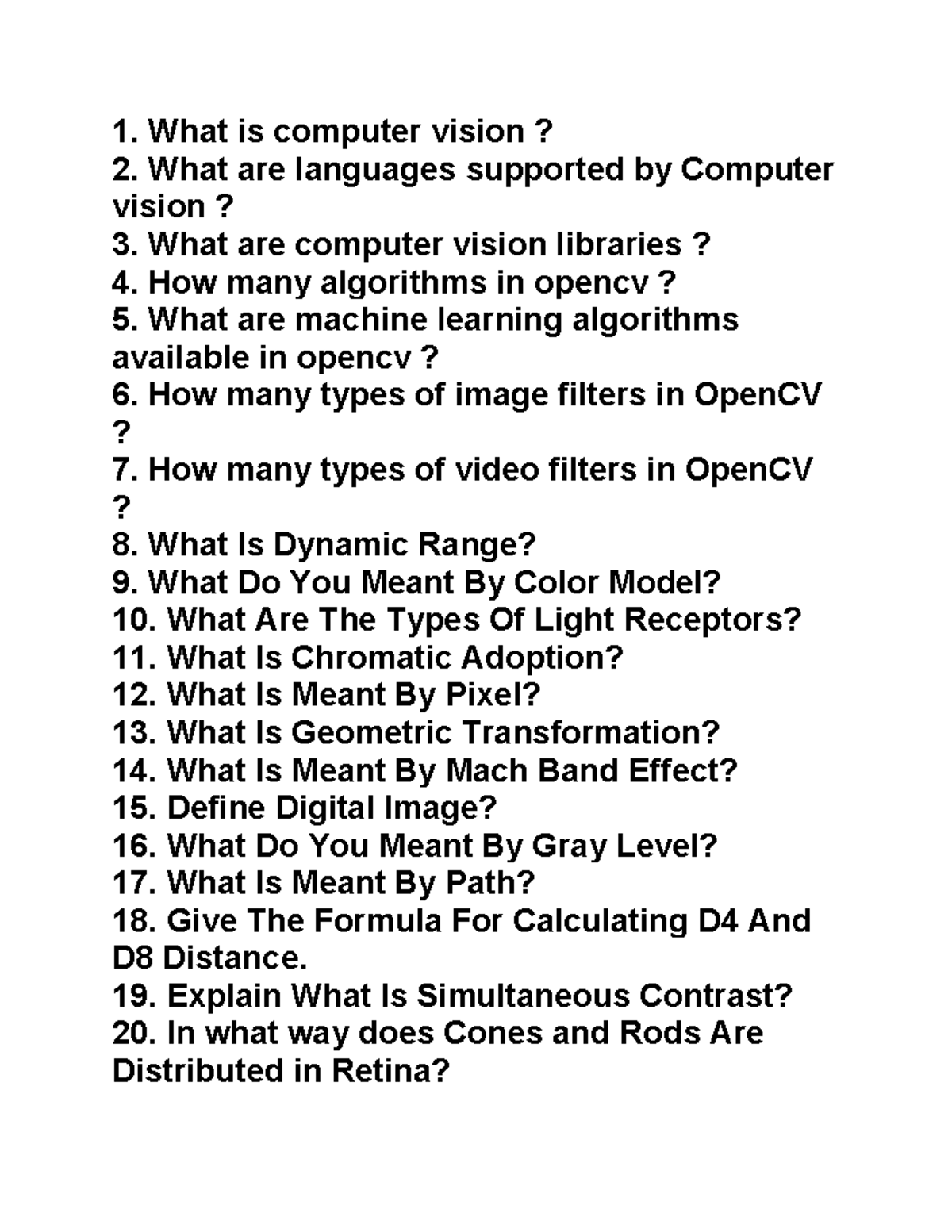 Question Answer PDF - DIP - 1. What is computer vision? 2. What are ...