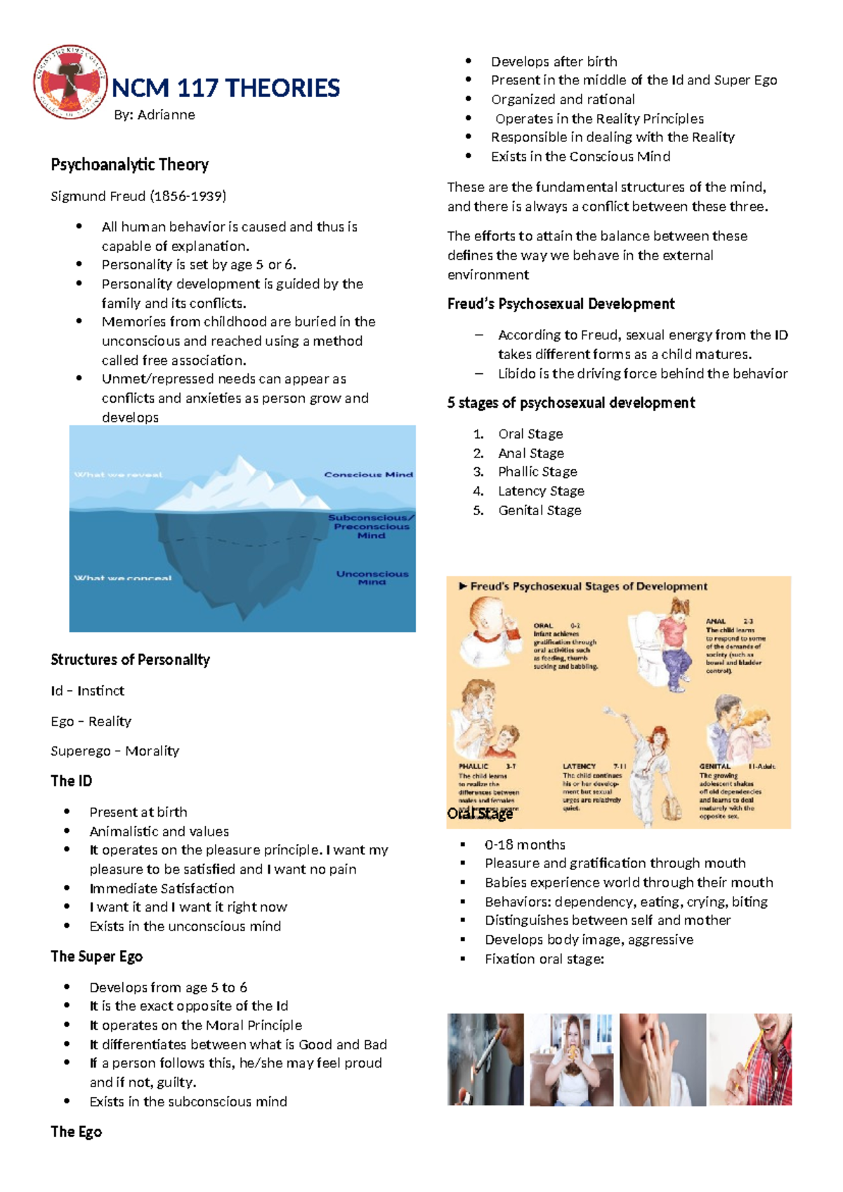 Nursing reviews - NCM 117 THEORIES By: Adrianne Psychoanalytic Theory ...