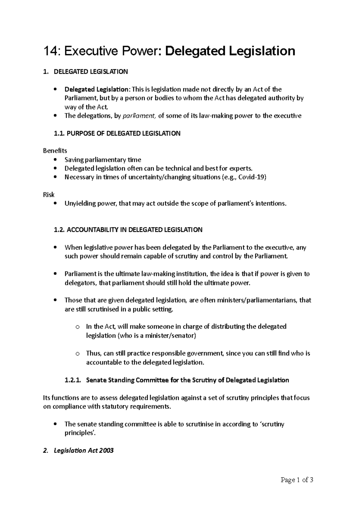 14 Executive Power - Delegated Legislation - DELEGATED LEGISLATION ...