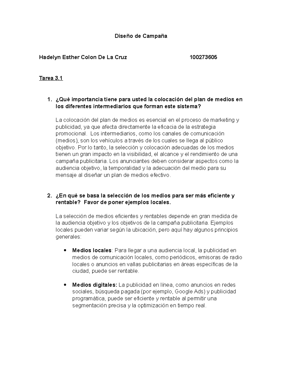 Unidad 3.1 Diseño de Campaña - Diseño de Campaña Hadelyn Esther Colon ...