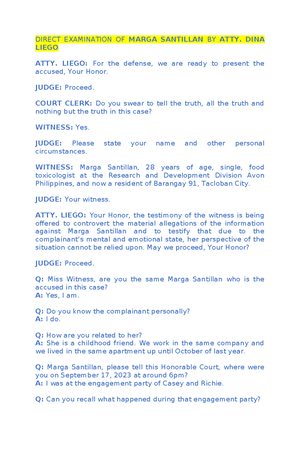 Emman - Medical Jurisprudence Script - DIRECT EXAMINATION OF DR. EMMAN ...