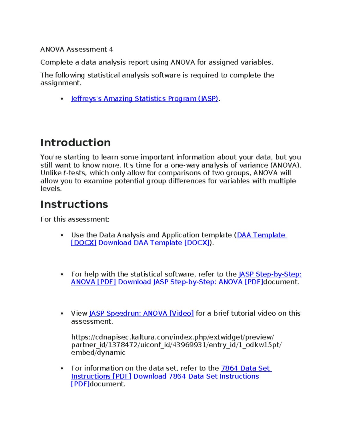 Anova assessment 4 details - ANOVA Assessment 4 Complete a data ...