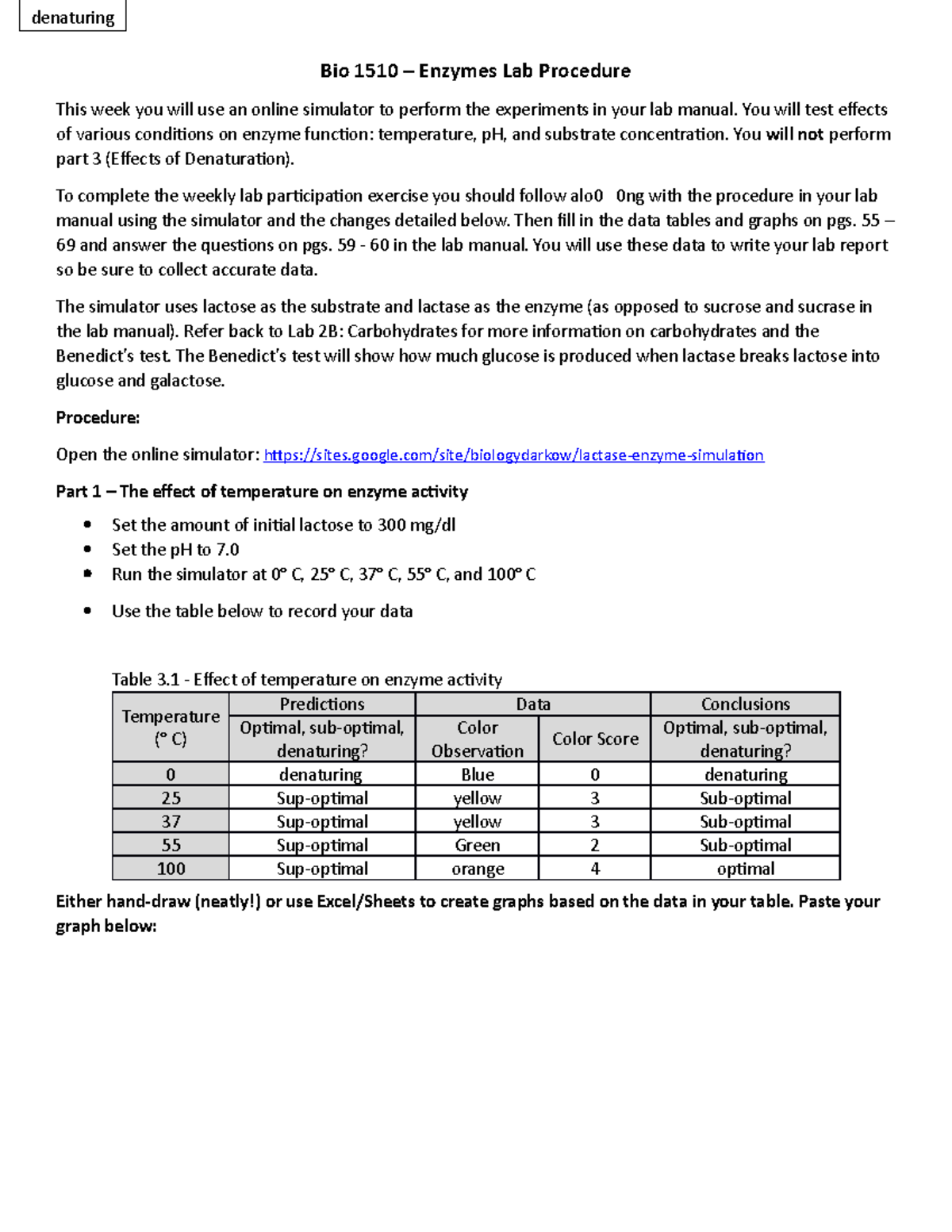 Enzymes Simulator Procedure - Bio 1510 – Enzymes Lab Procedure This ...
