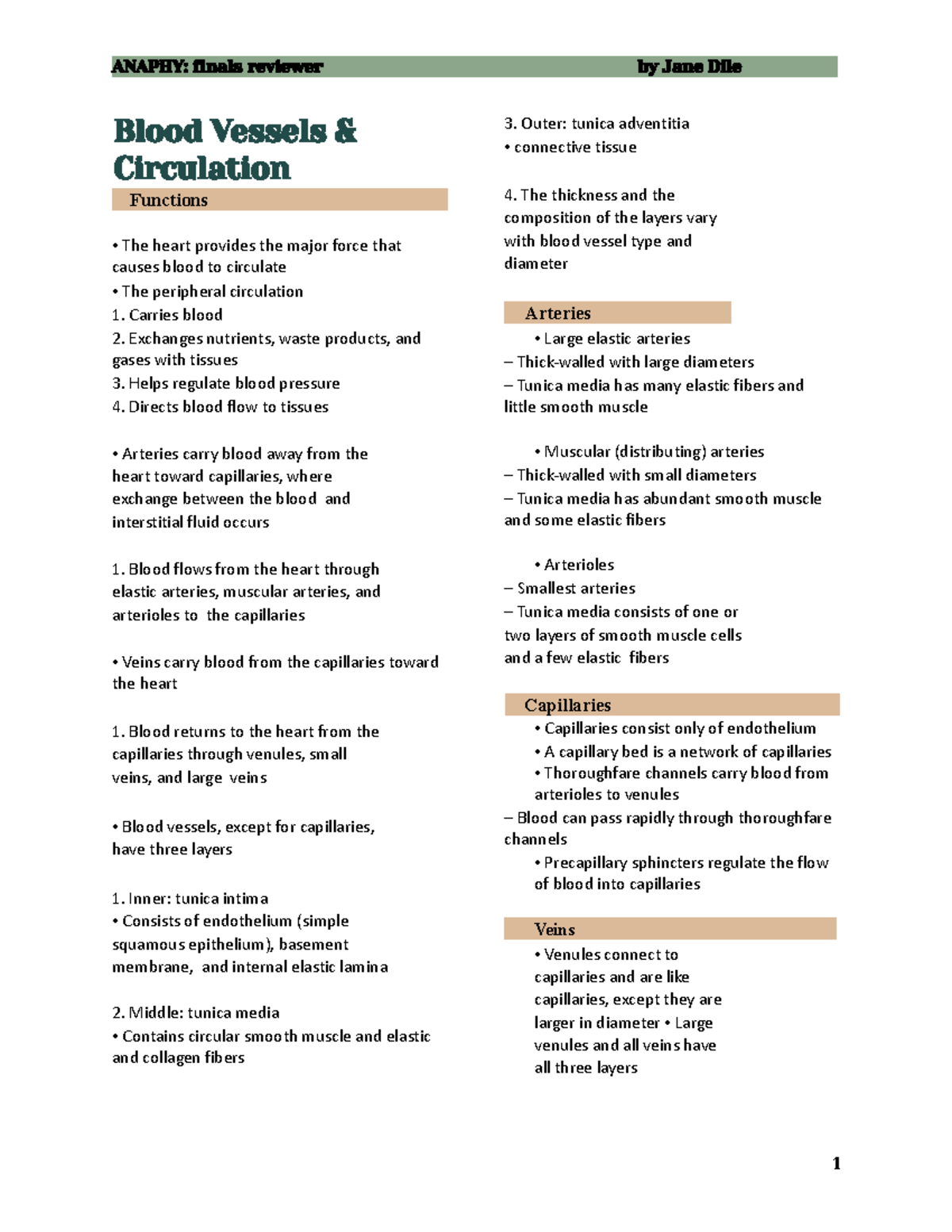 Anaphy Finals - Blood Vessels & Circulation ...
