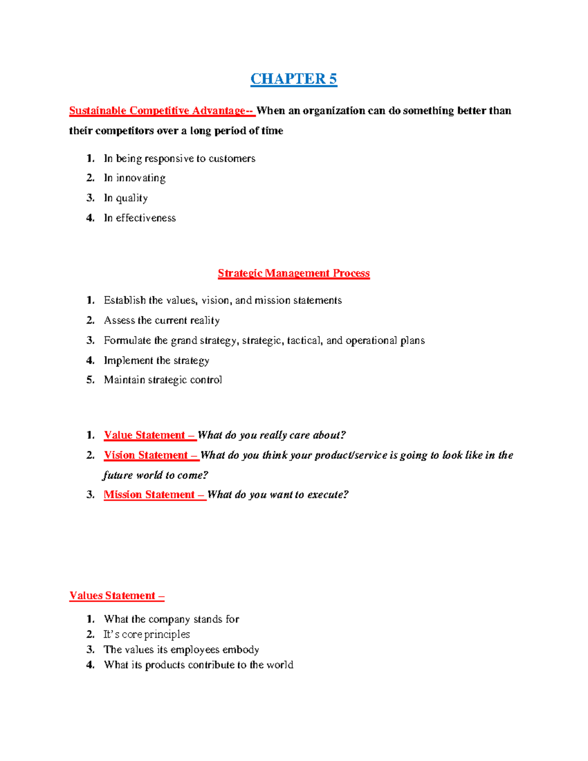 Chap 5 Management - Chapter 5 - CHAPTER 5 Sustainable Competitive ...