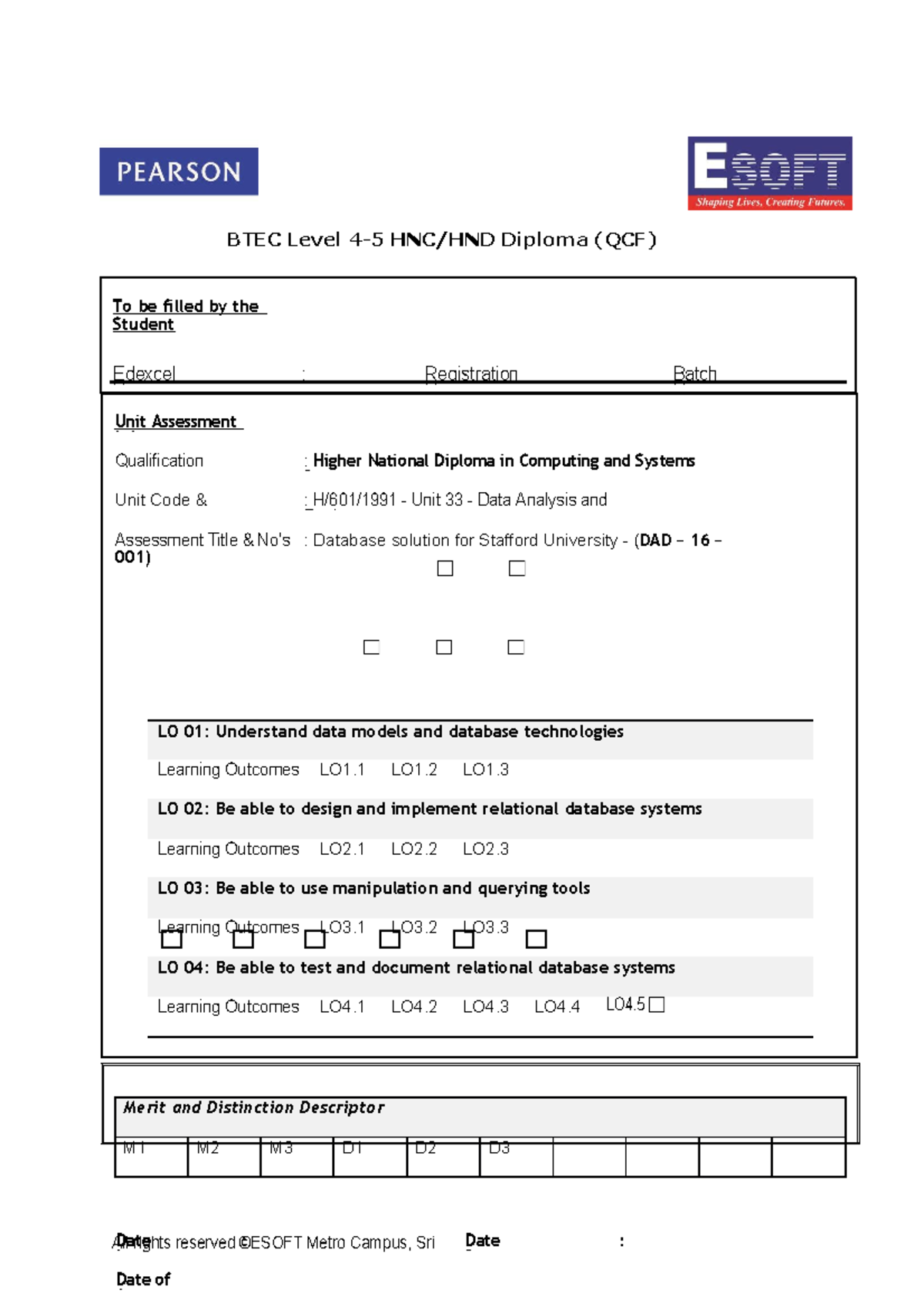 DAD Ashani - Database Analysis and Design - BTEC Level 4-5 HNC/HND Diploma (QCF) LO 01 ...