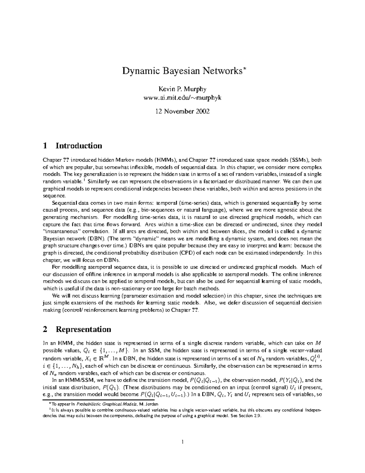 Reading Dynamic Bayesian Networks - Dynamic Bayesian Networks ∗ Kevin P ...