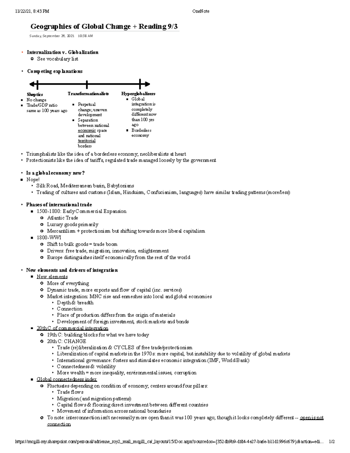 Section 1 exam prep - Geographies of Global Change + Reading 9/ Sunday ...