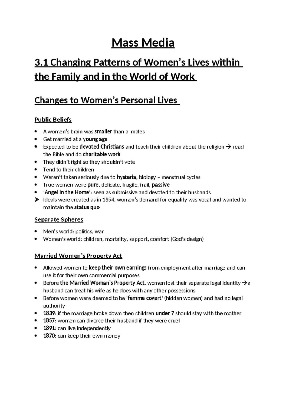 Mass Media Notes - Mass Media 3 Changing Patterns of Women’s Lives ...