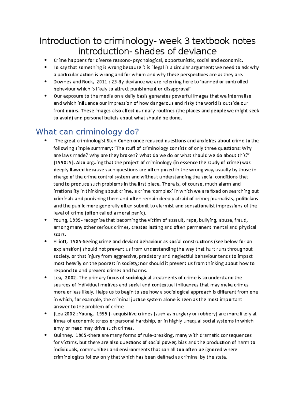 Introduction to criminology Assigned Reading summaries- week 3 ...
