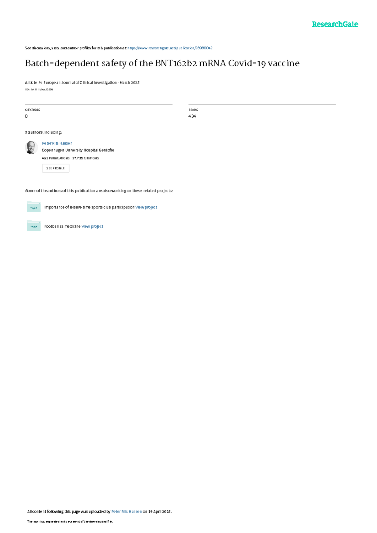 Danish Schmeling - Batch‐dependent safety of the BNT162b2 m RNA Covid ...