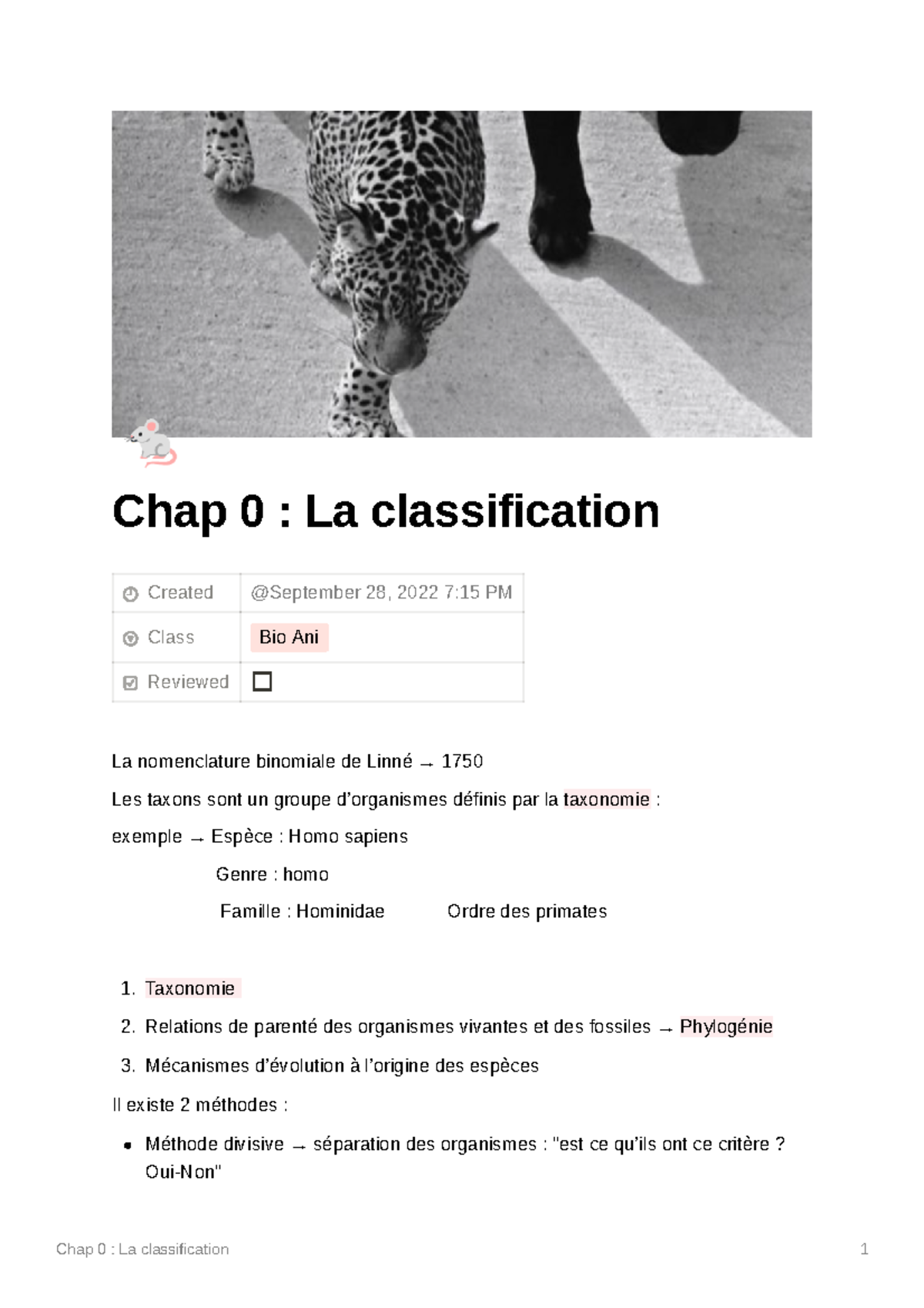 Cours BA2 - Bio ani - Chap 0 : La classification 1 î Chap 0 : La classification Created Class ...