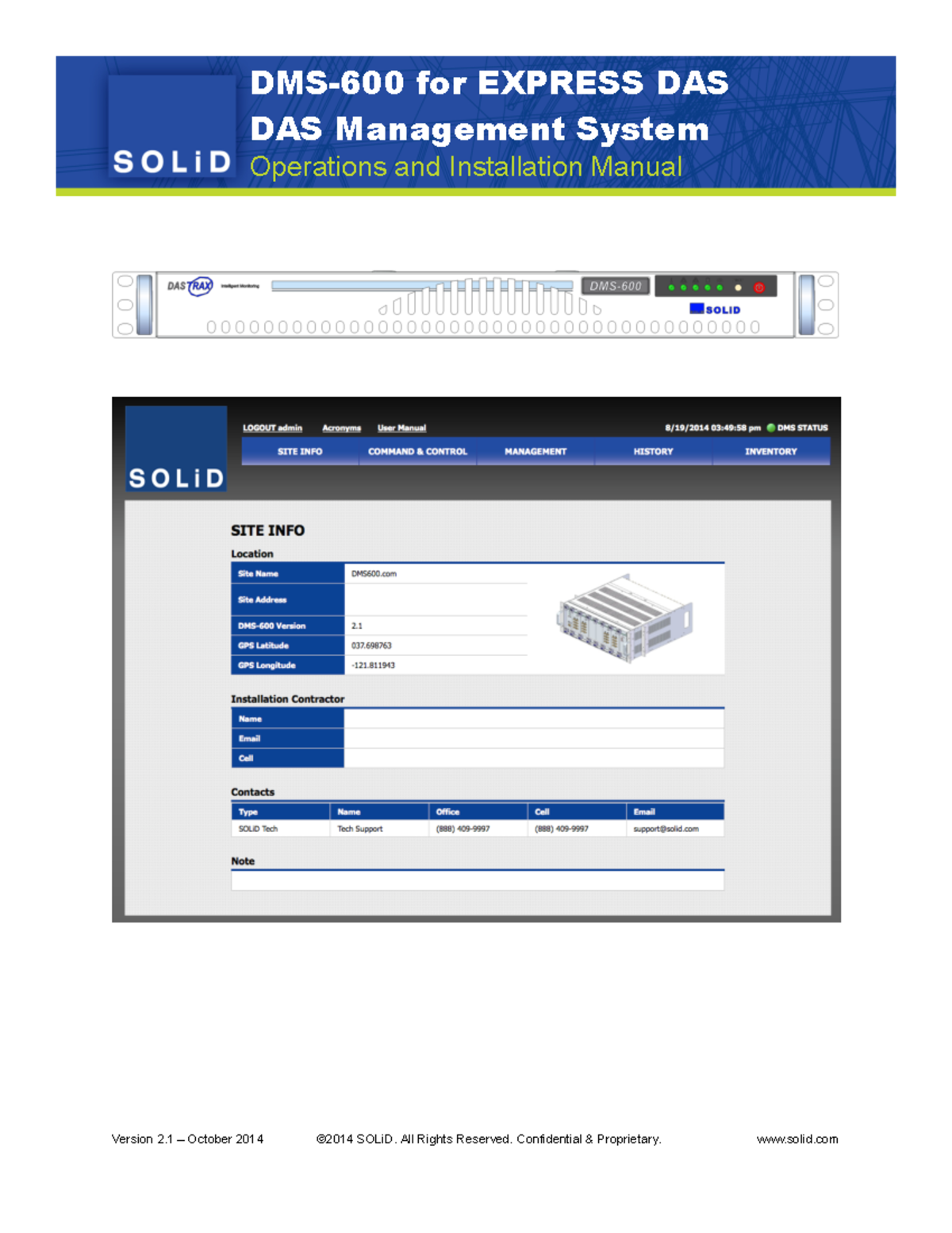 DMS-600 Operations Manual Ver2 - Version 2 – October 2014 ©2014 SOLiD ...