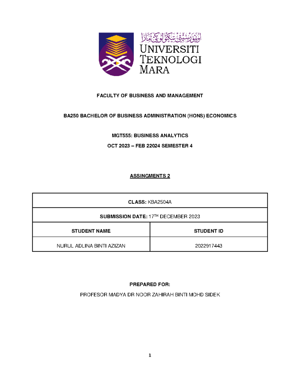 MGT555 Assingment 2 - FACULTY OF BUSINESS AND MANAGEMENT BA250 BACHELOR ...