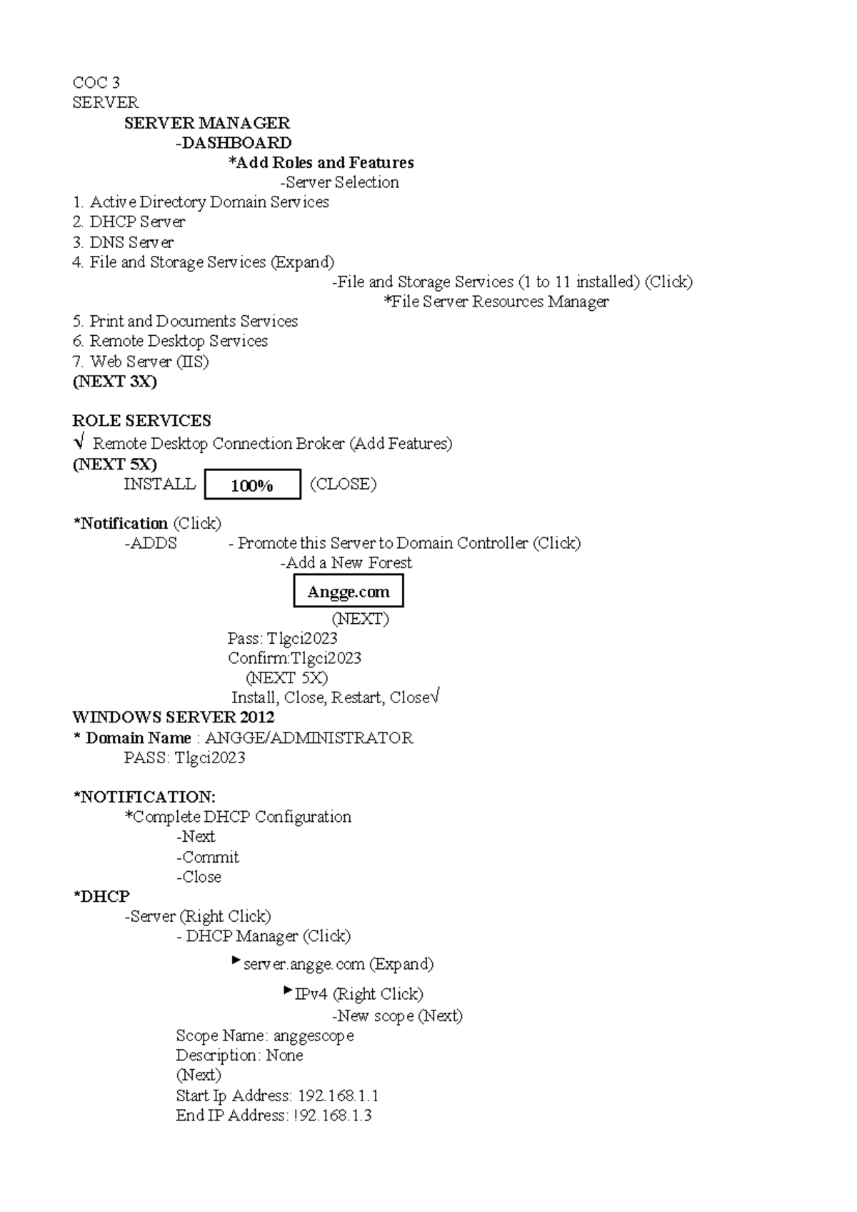 COC-3-1 - Sige - COC 3 SERVER SERVER MANAGER -DASHBOARD *Add Roles and Features -Server ...