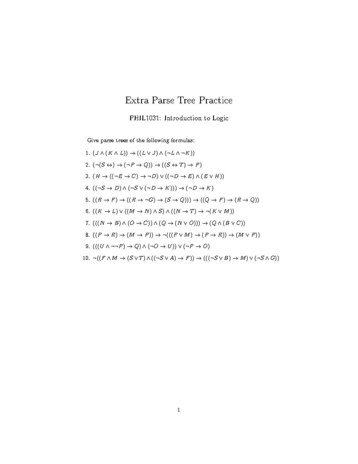 Parse Tree Practice - Extra Parse Tree Practice PHIL1031: Introduction ...
