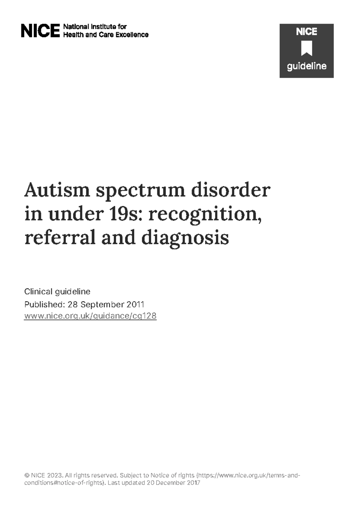 NICE Clinical Guidelines Autism - Autism spectrum disorder in under 19s ...