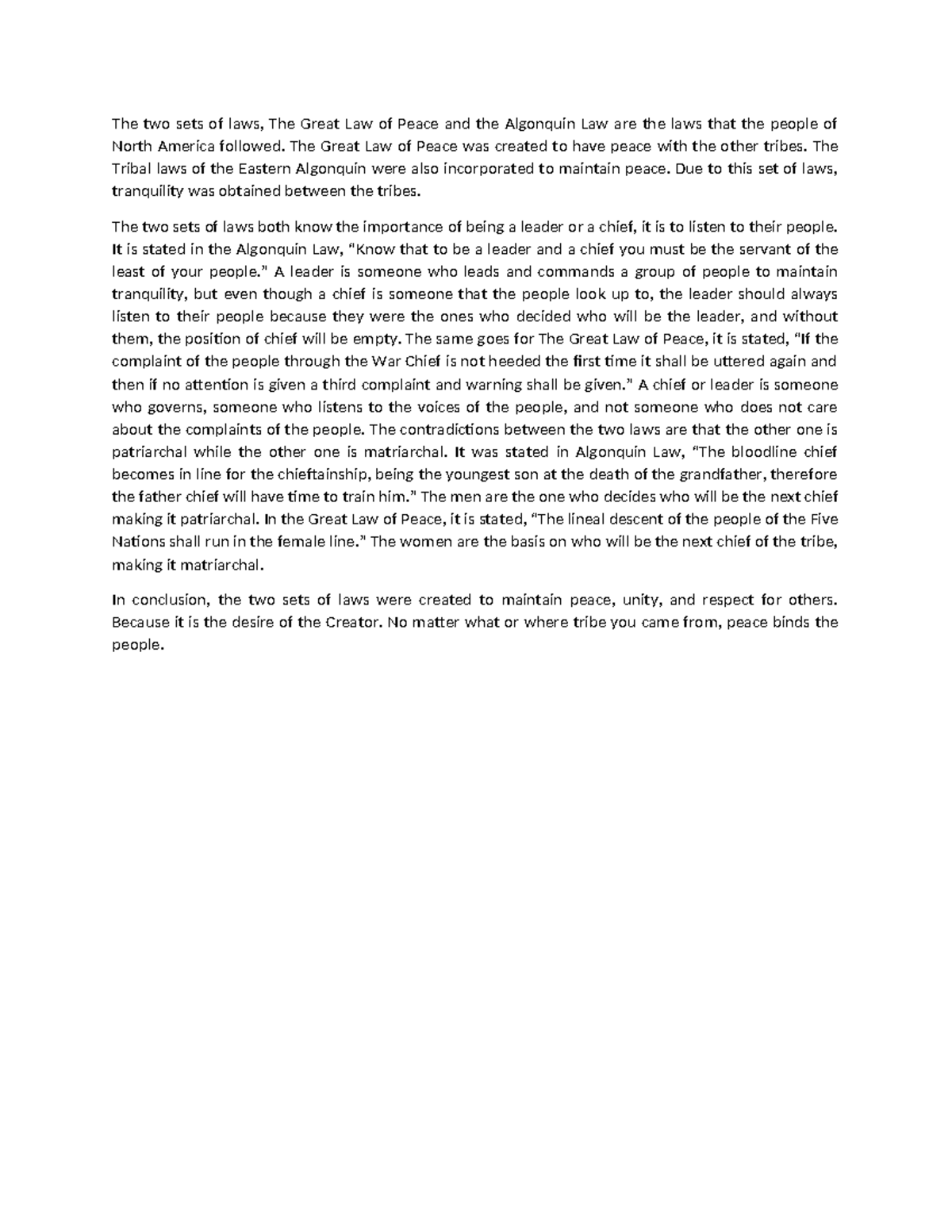 Algonquin - algonuin - The two sets of laws, The Great Law of Peace and ...
