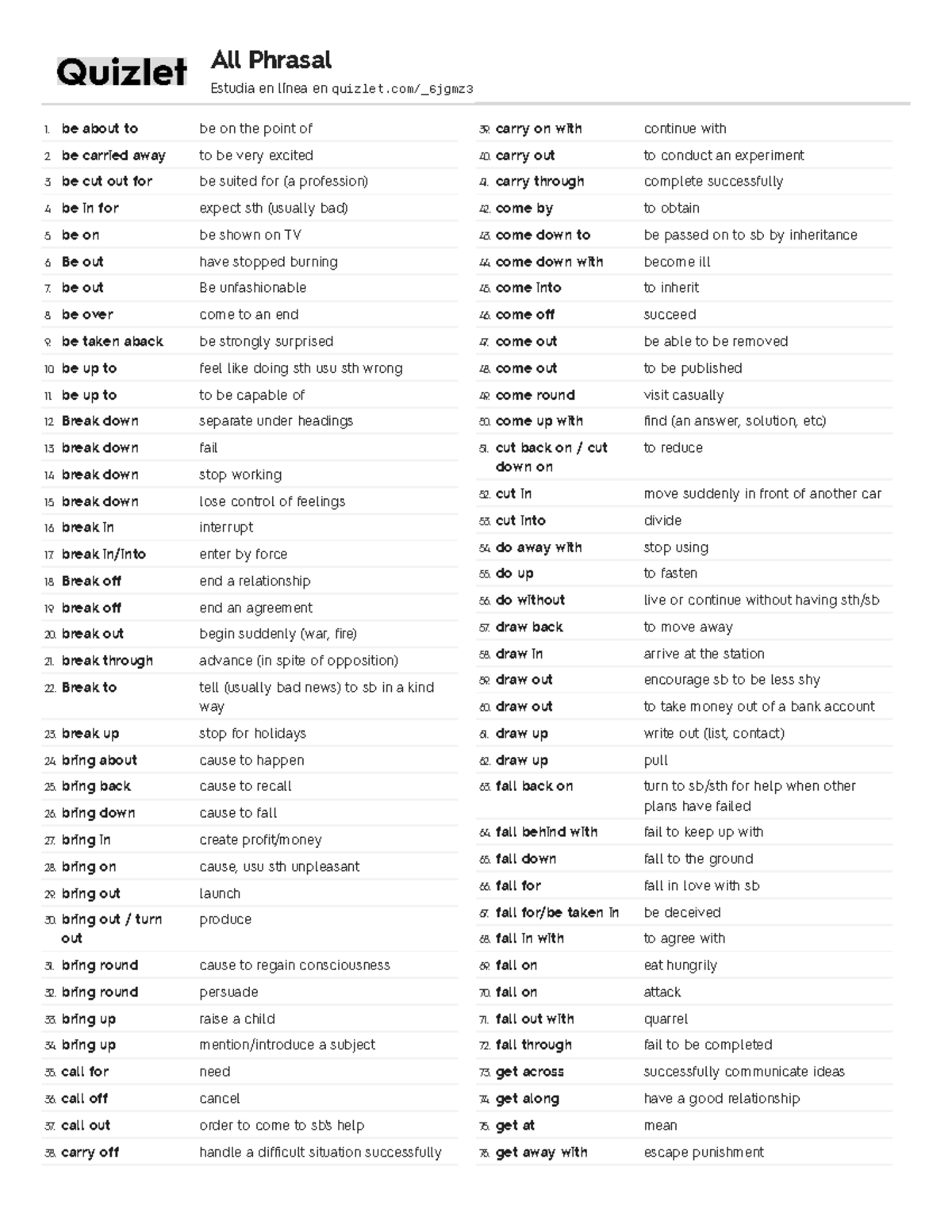 Phrasal verbs - be about to be on the point of be carried away to be ...
