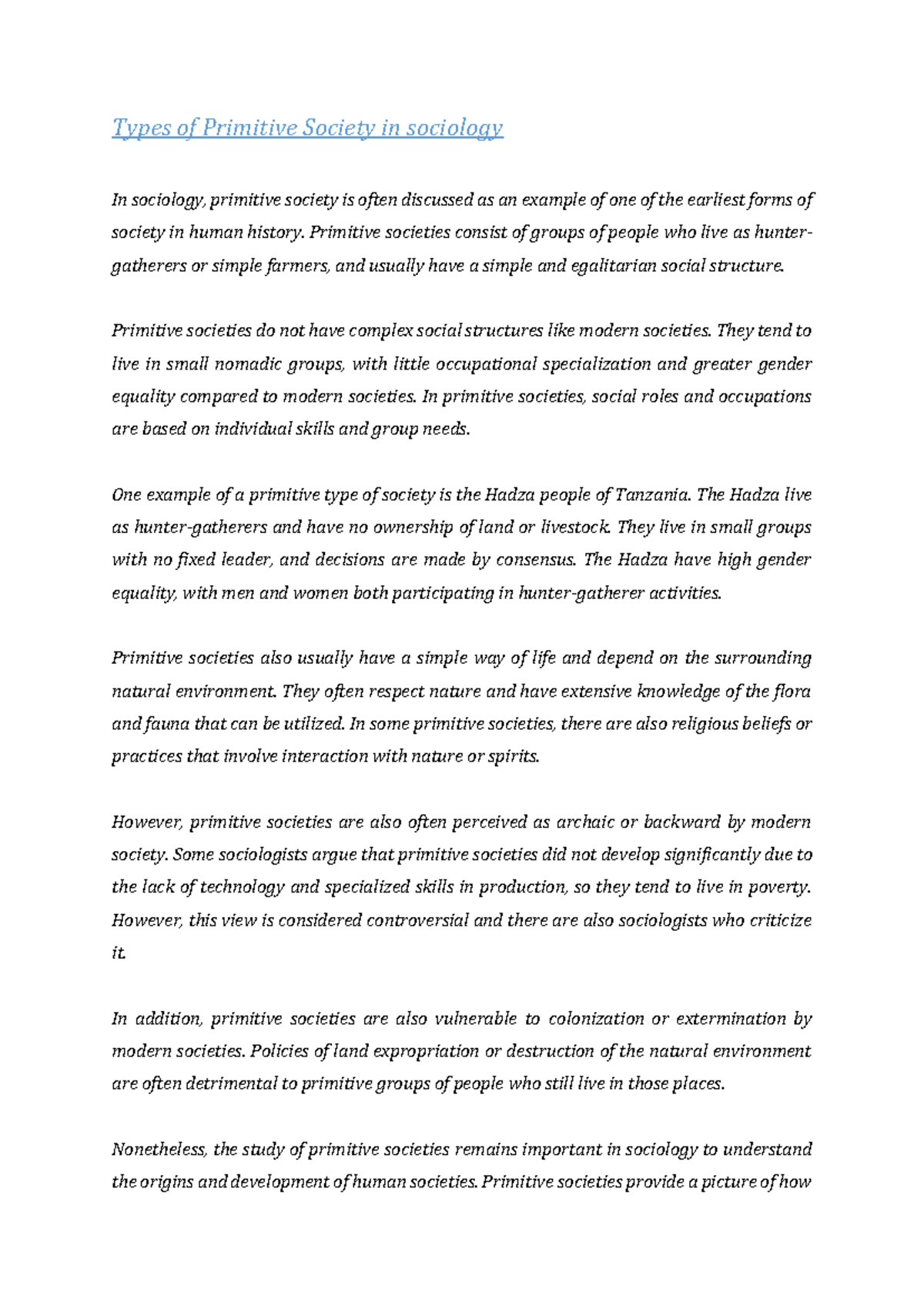 Types of Primitive Society in sociology - Primitive societies consist ...