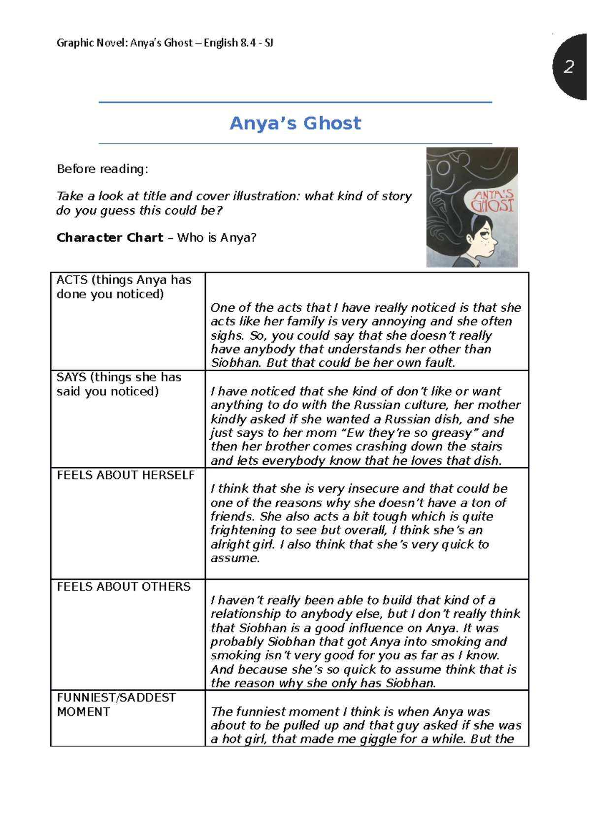 Anyas Ghost tasks fp - jeg er meget klog - 2 Anya’s Ghost Before ...