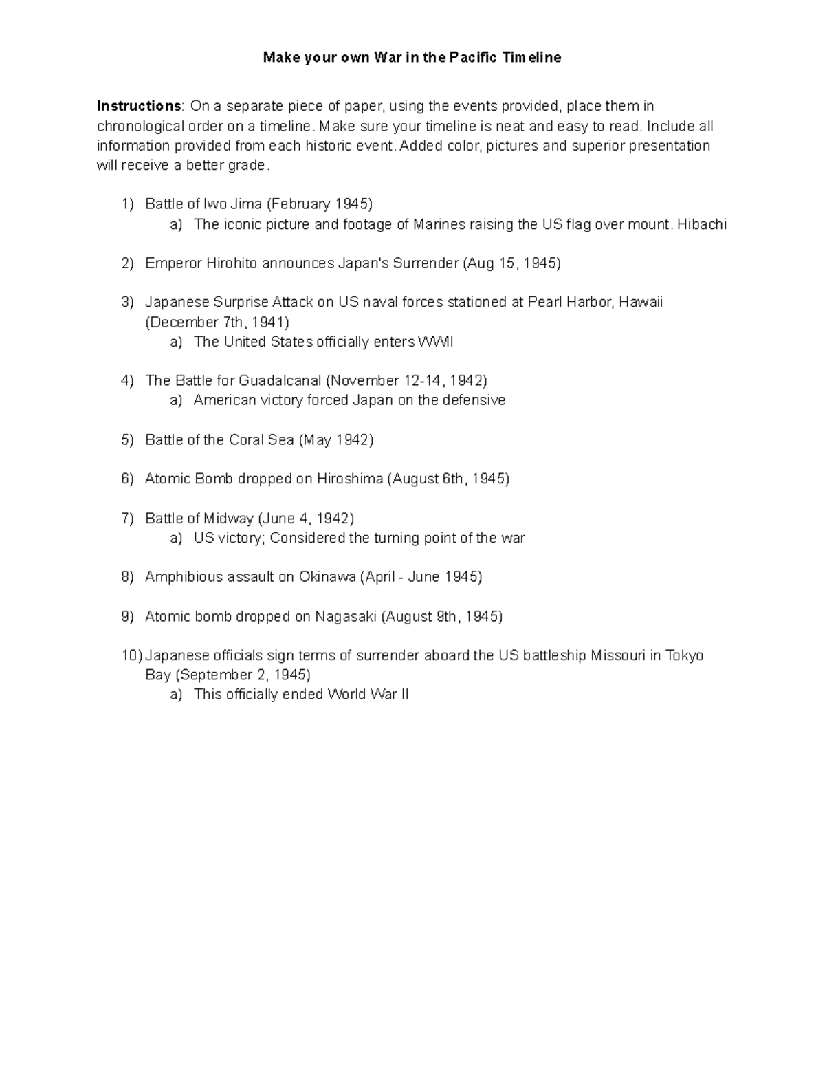 War in the Pacific Timeline - Make your own War in the Pacific Timeline ...