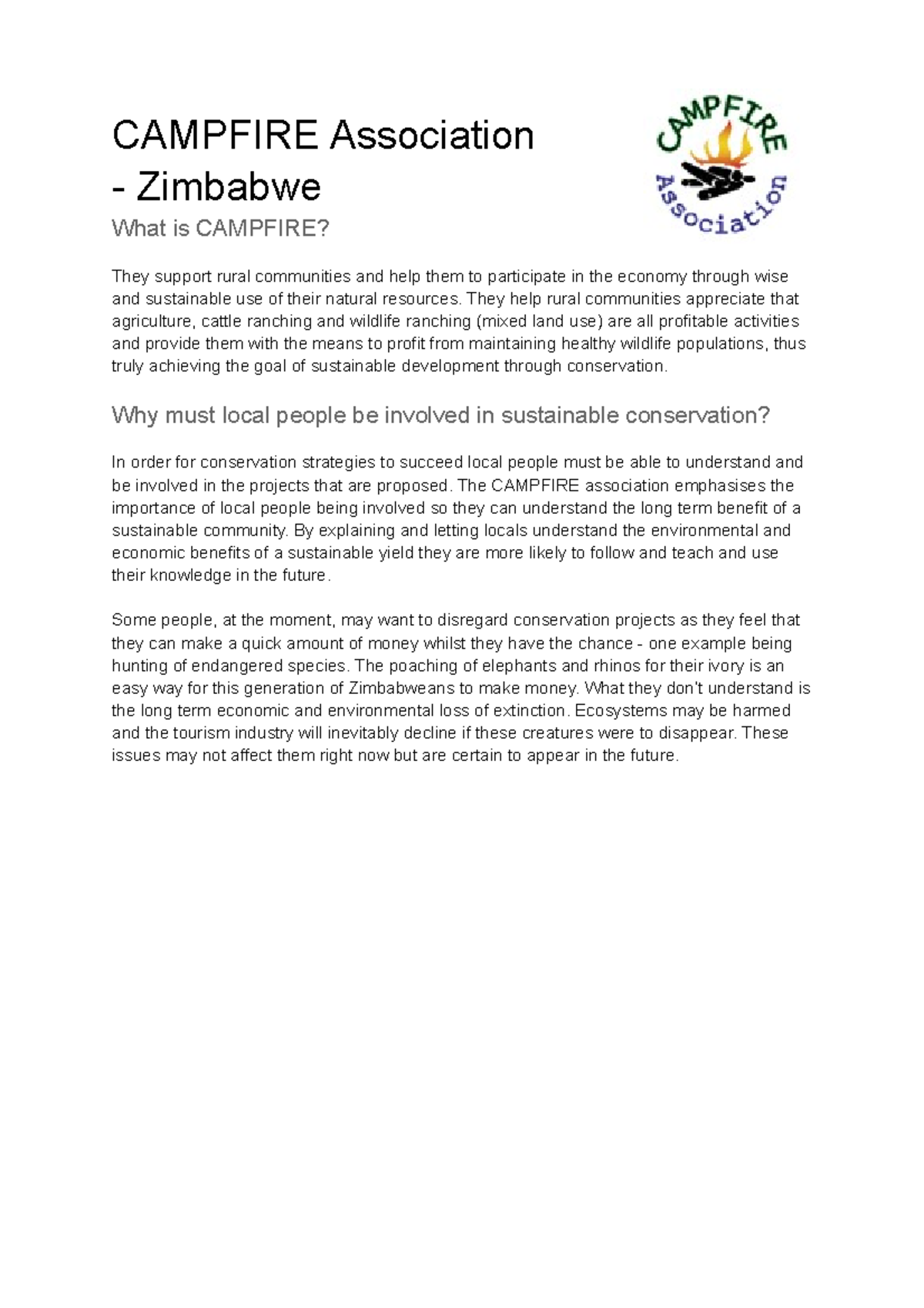 Zimbabwe Campfire - CAMPFIRE Association - Zimbabwe What is CAMPFIRE ...