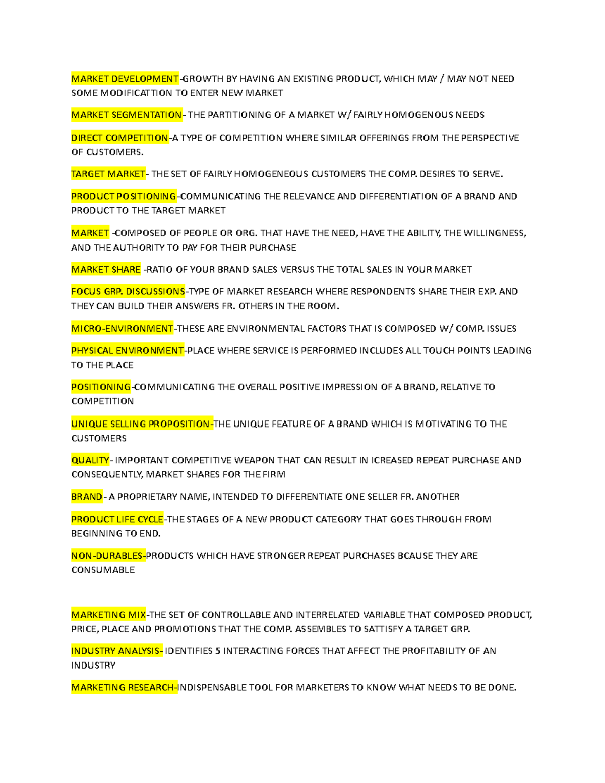 CHAPTER 1 and CHAPTER 5 | Marketing Terminologies - MARKET DEVELOPMENT ...