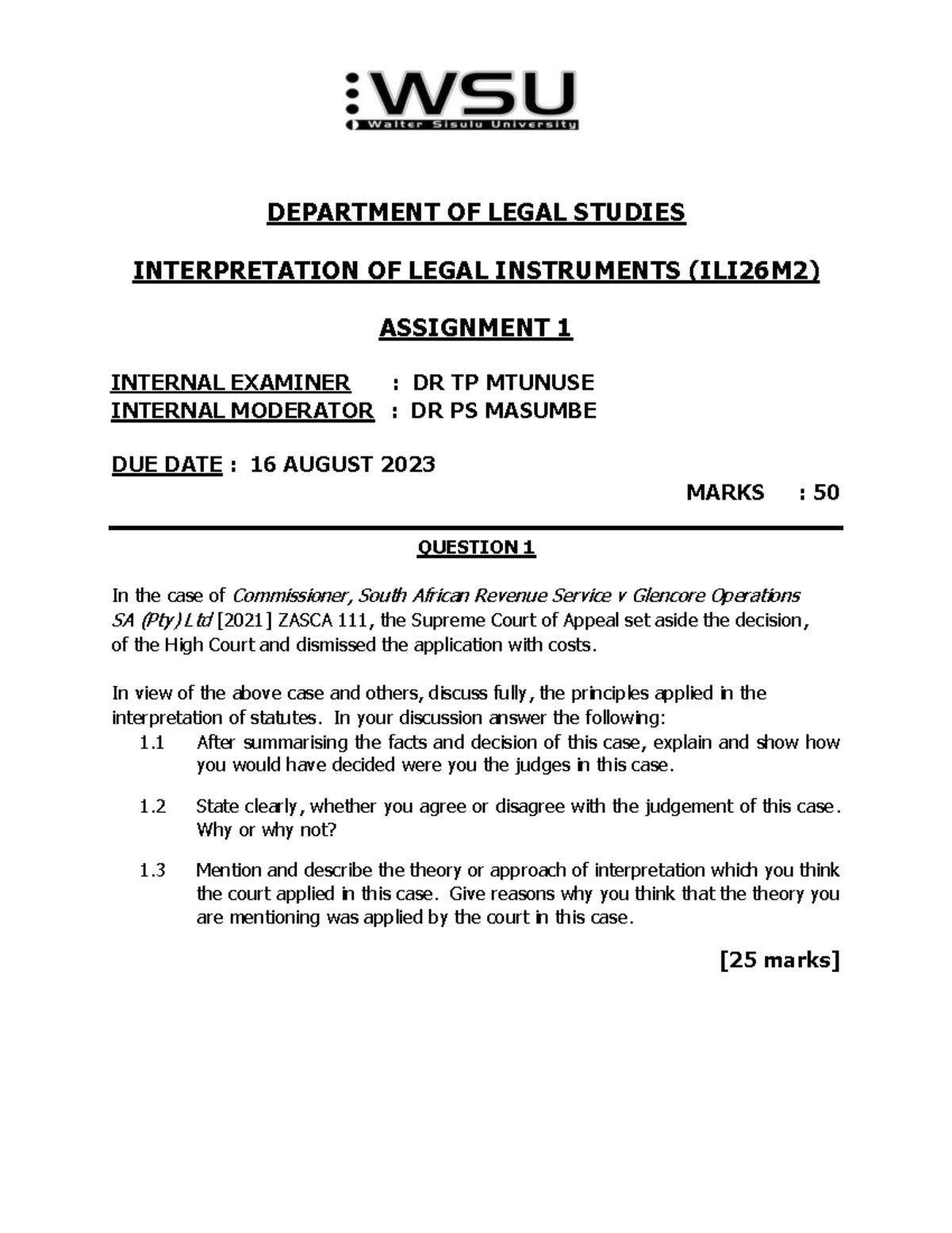Interpretation of Legal Instruments Assignment 1 (July 2023) - LLIN2341 ...