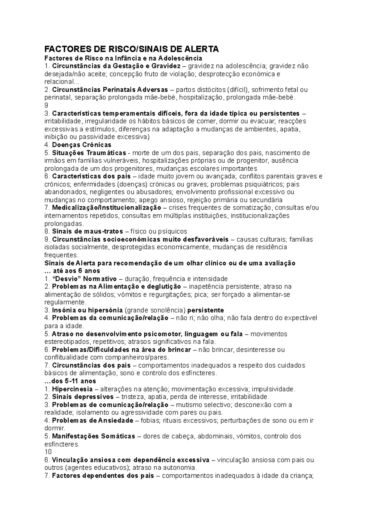 Factores DE Risco - Notas psicologia - FACTORES DE RISCO/SINAIS DE ...