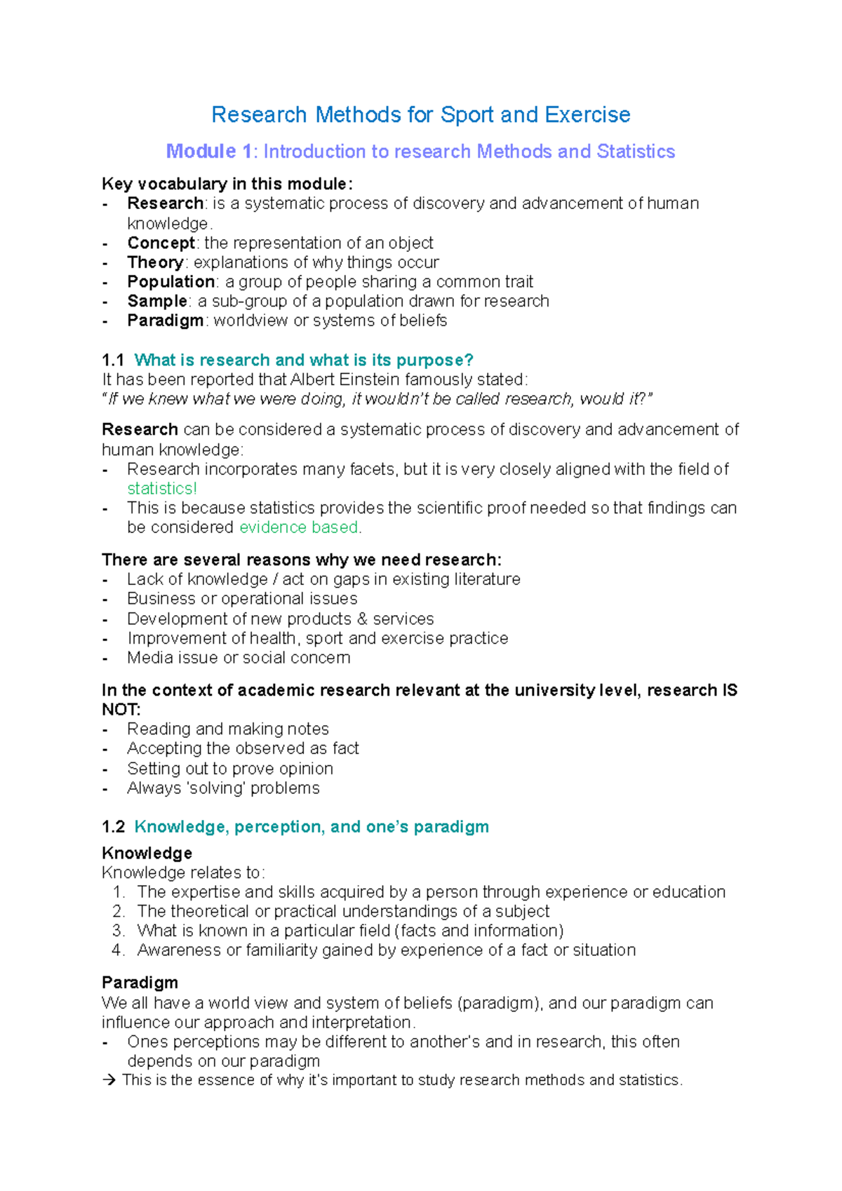 Research Methods for Sport and Exercise notes - Research Methods for ...