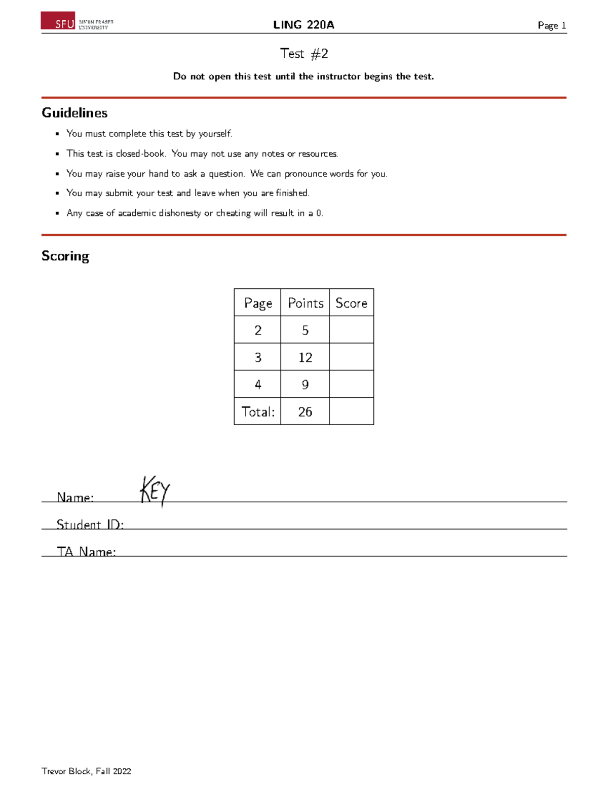 Test 2 Version A Solutions Test Do Not Open This Test Until The Instructor Begins The Test