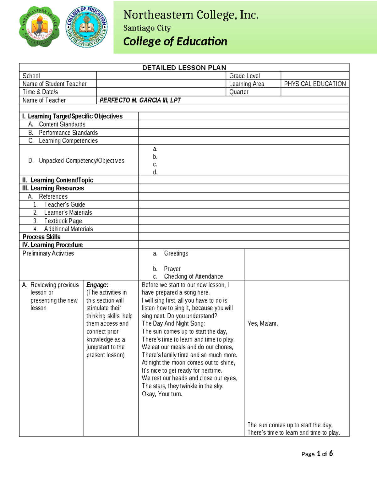 1 Lesson PLAN Format Updated - Santiago City College of Education ...